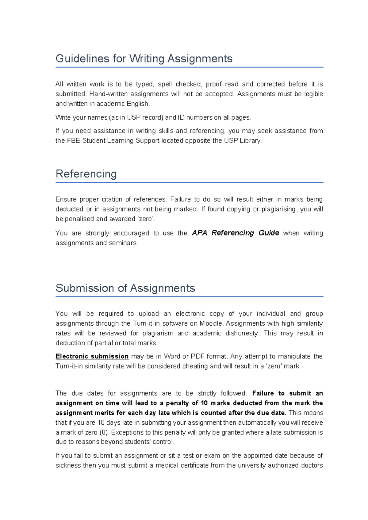 Guidelines For Writing Assignments Hand Written Assignments Will Not Be Accepted Assignments