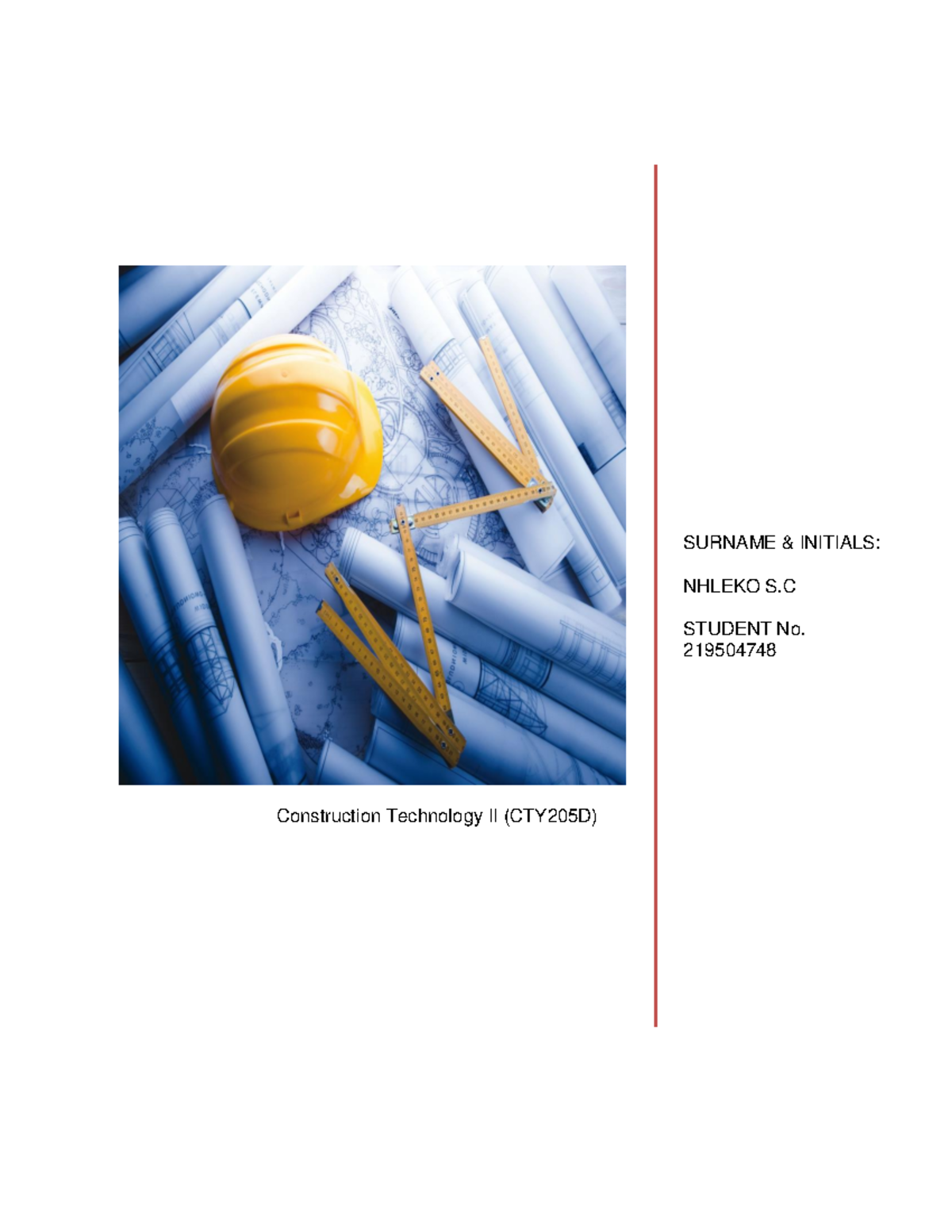 Construction technology - 219504748 Page 1 TSHWANE UNIVERSITY OF ...