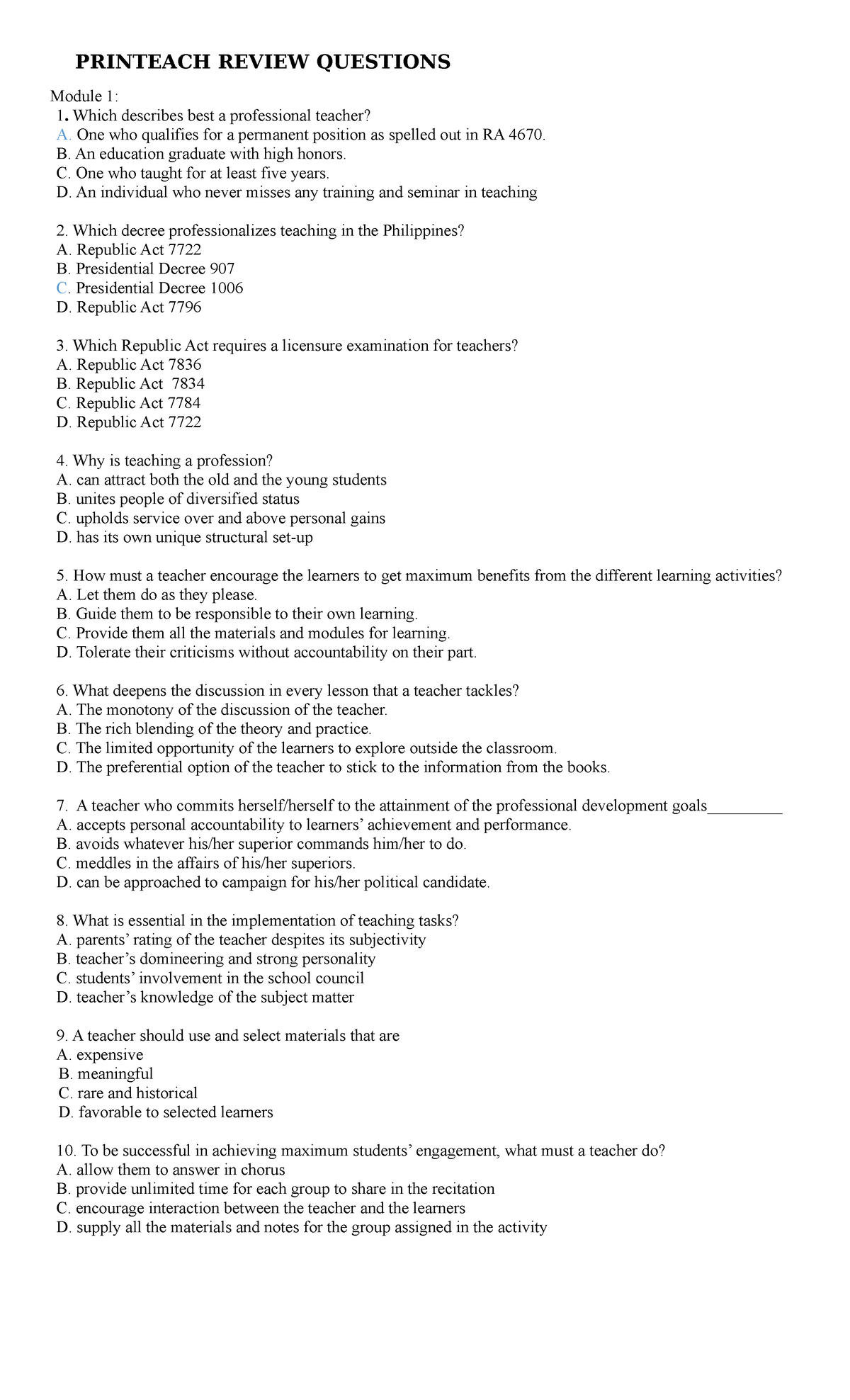 Reviewer Printeach - //// - PRINTEACH REVIEW QUESTIONS Module 1: 1 ...
