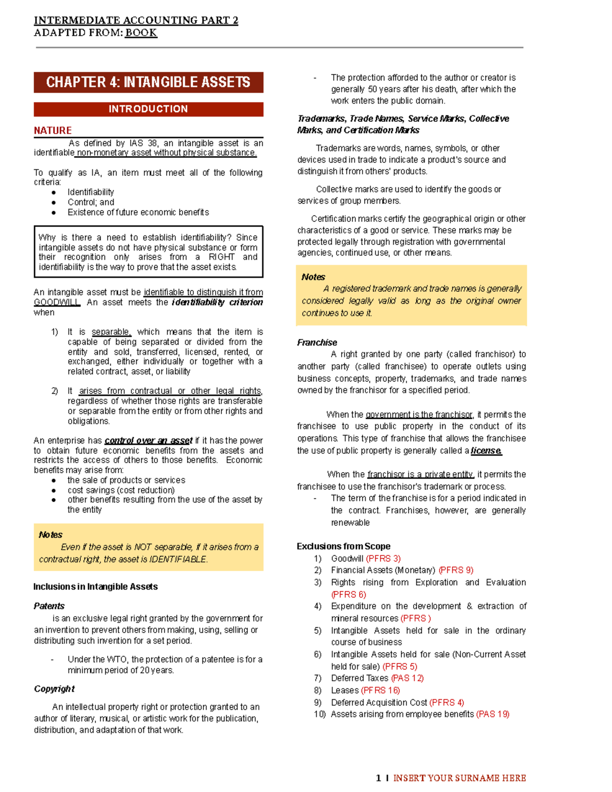 Intangible Assets - INTERMEDIATE ACCOUNTING PART 2 ADAPTED FROM: BOOK CHAPTER 4: INTANGIBLE ...