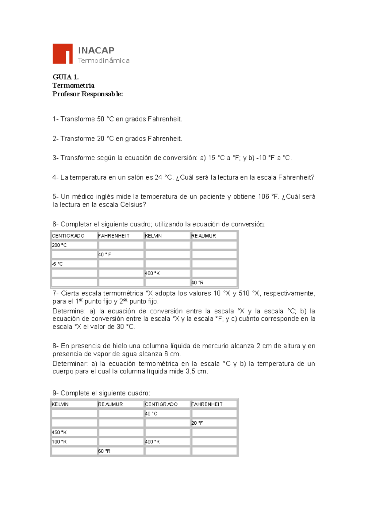 GUIA termometria - Guía termometría - GUIA 1. Termometría Profesor ...