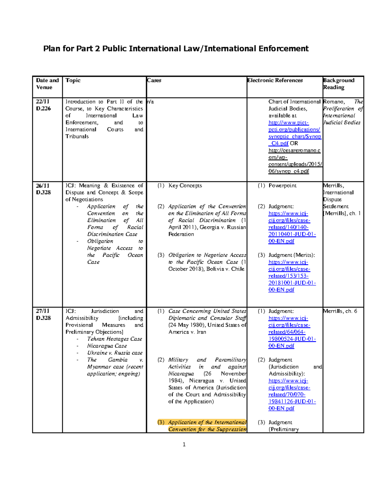 PLAN PART II - Plan for Part 2 Public International Law/International ...