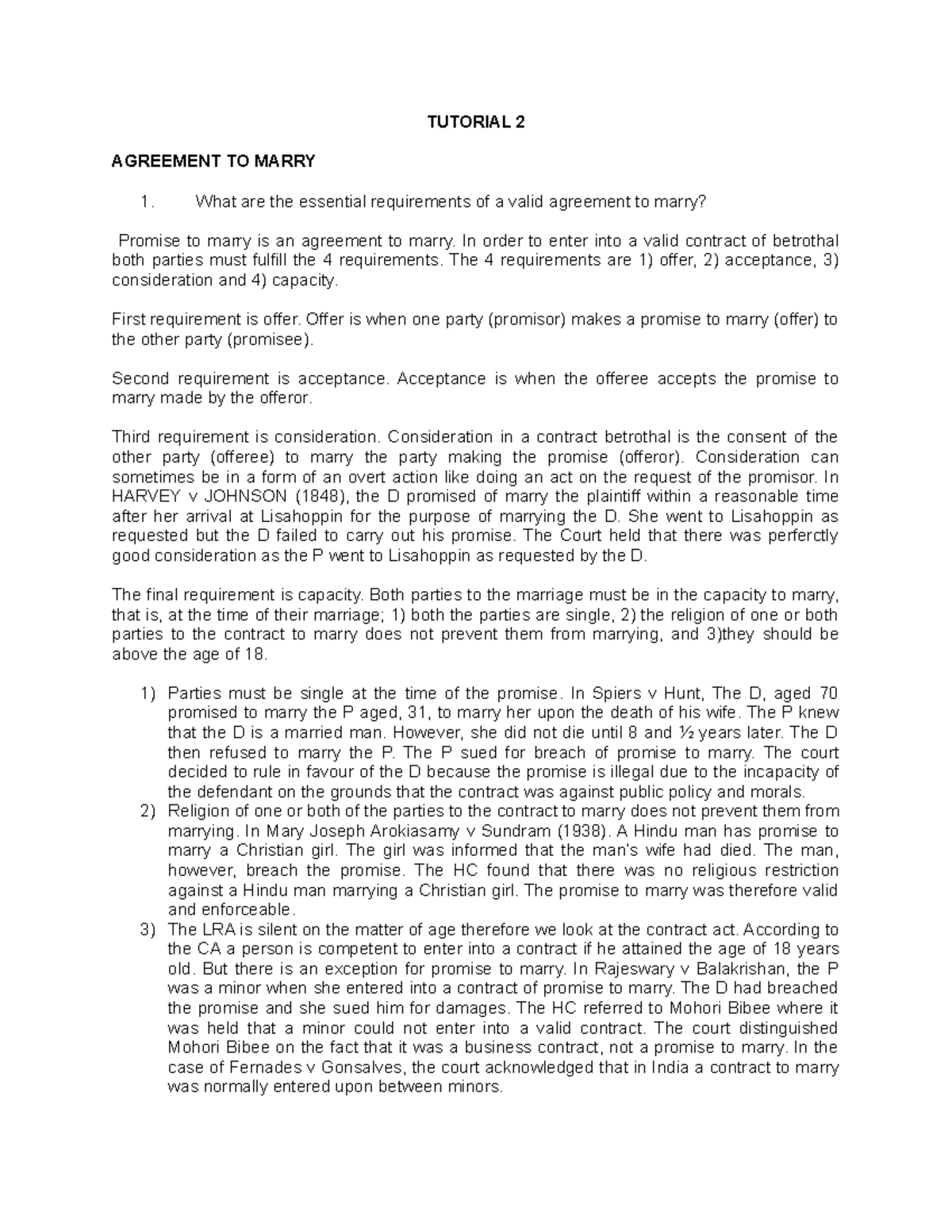 Tutorial 2 Family Law Tuto 2 TUTORIAL 2 AGREEMENT TO MARRY What Are tutorial-2-family-law-tuto-2-tutorial-2-agreement-to-marry-what-are
