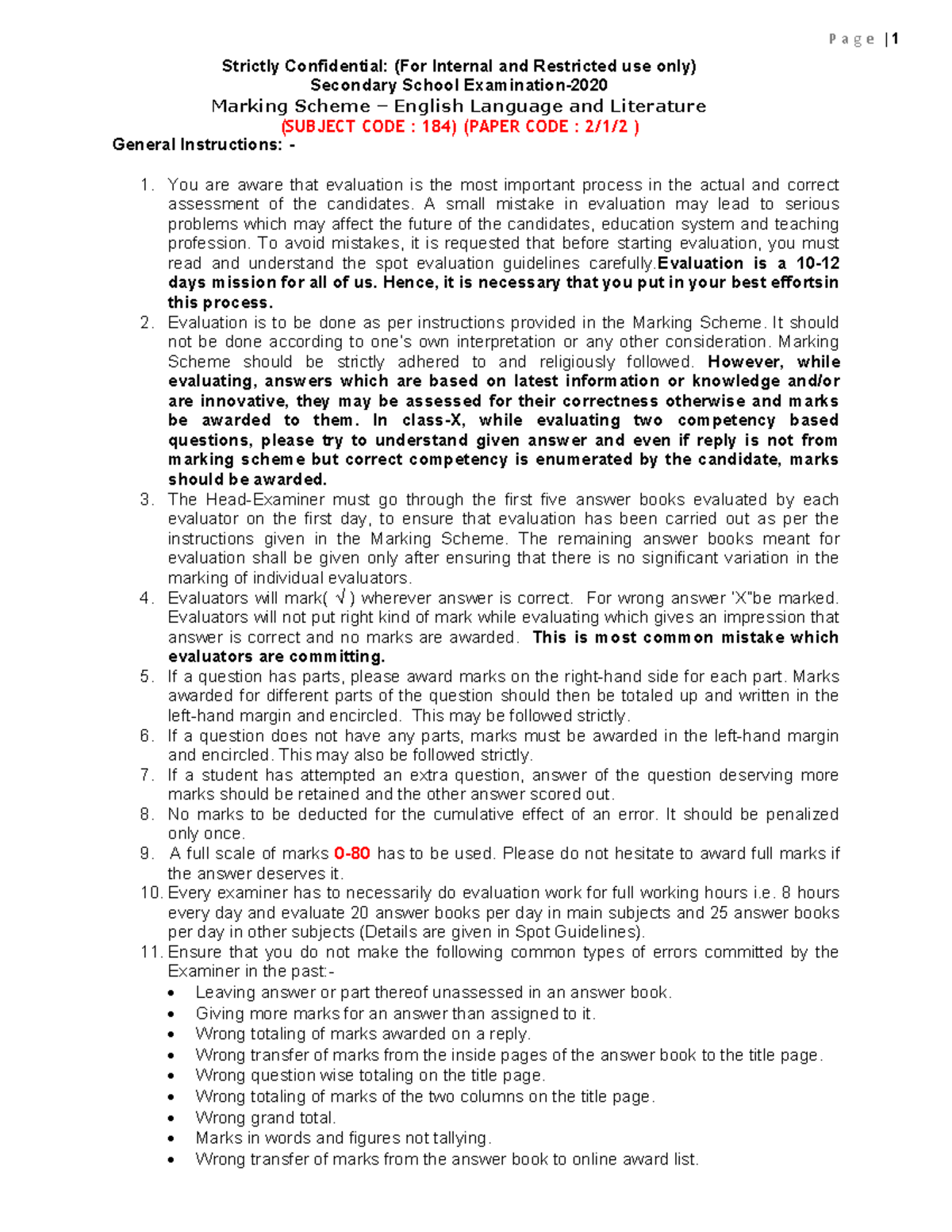 English Language AND Literature (184) SET 2 1 2 Class X Marking Scheme ...