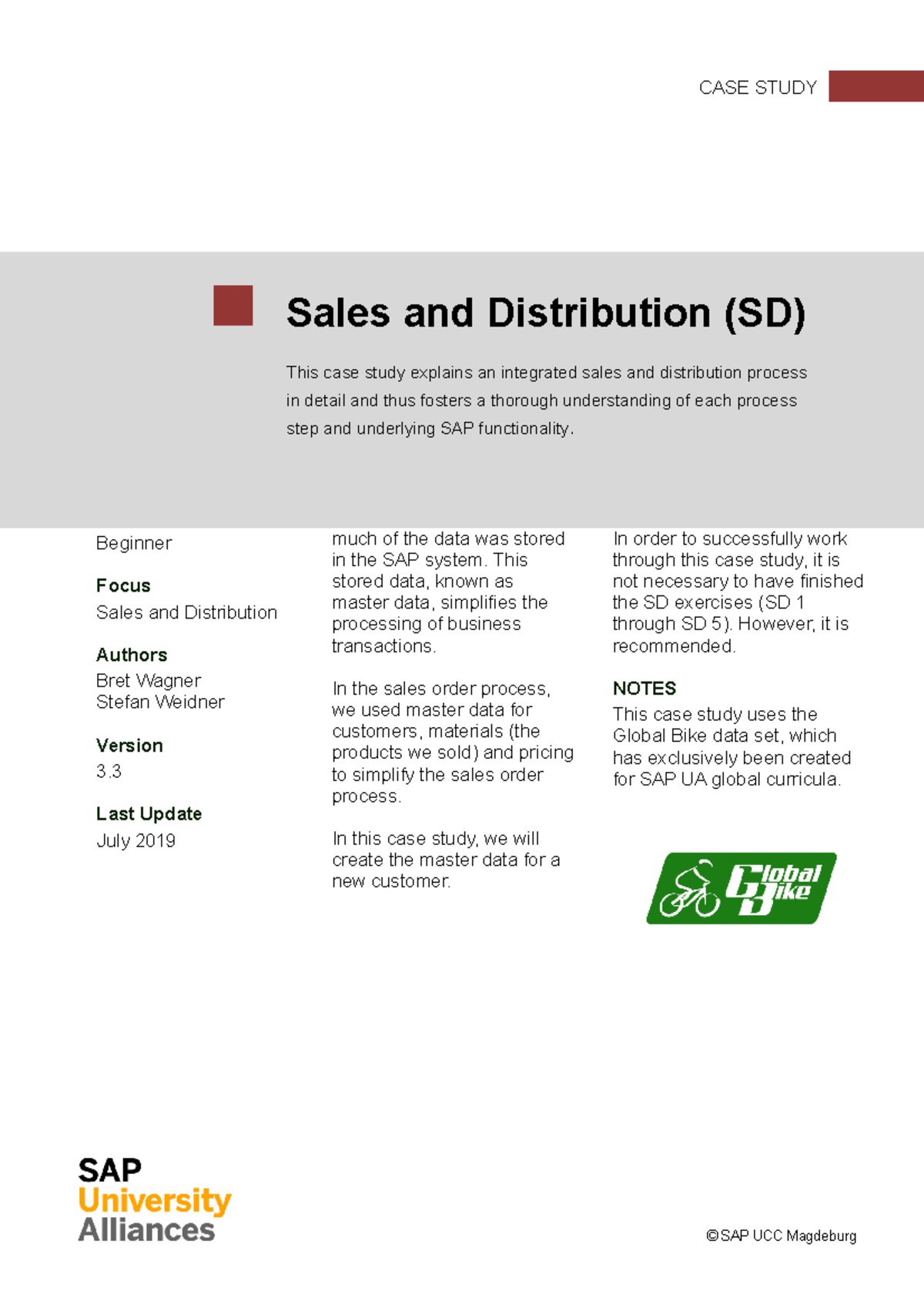 3. Intro ERP Using Global Bike Case Study SD en v3 - Product SAP ERP 6. Global Bike Level ...