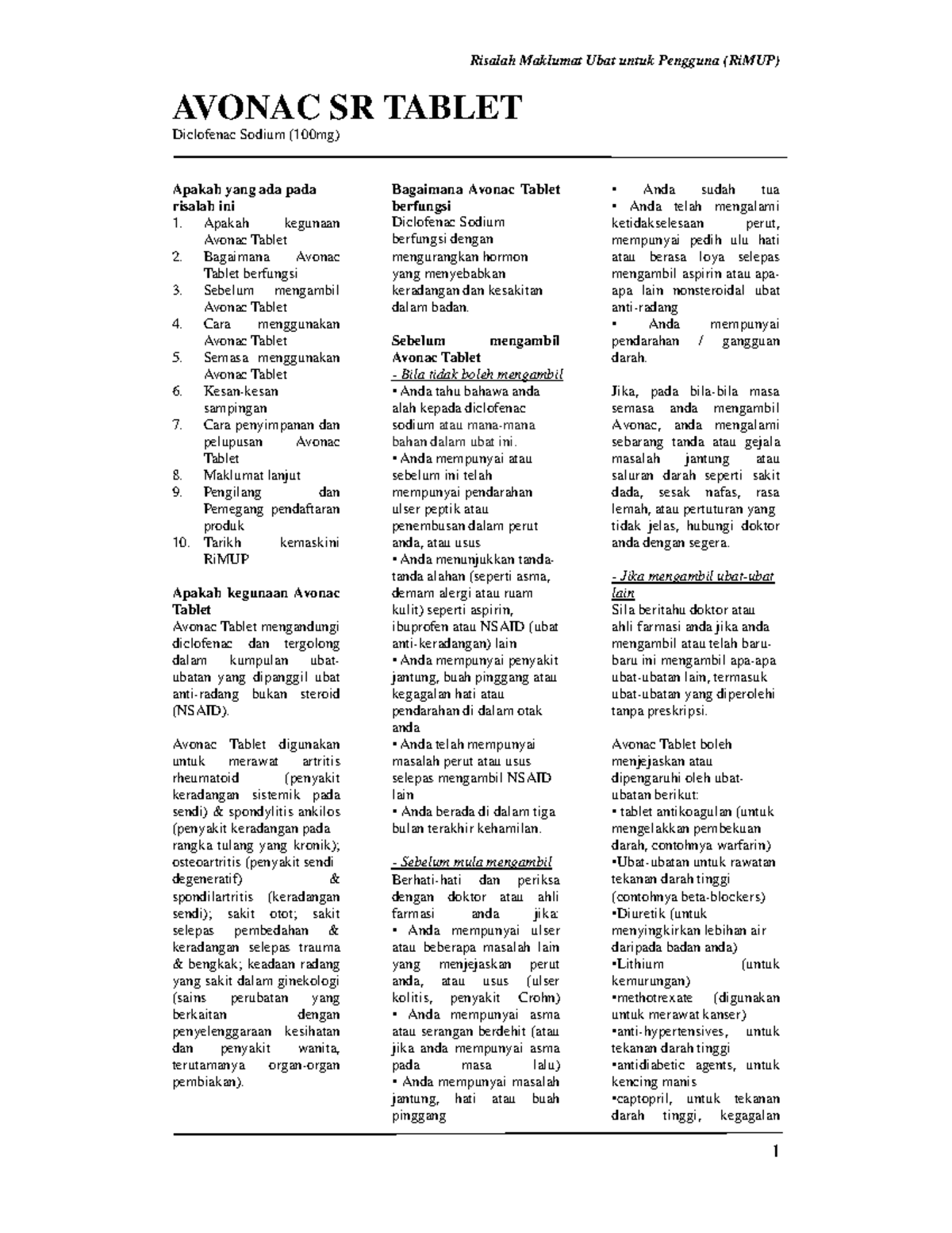 Avonac SR Tablet Diclofenac sodium Abio Marketing SDN BHD 8 NOV 2017 BM ...