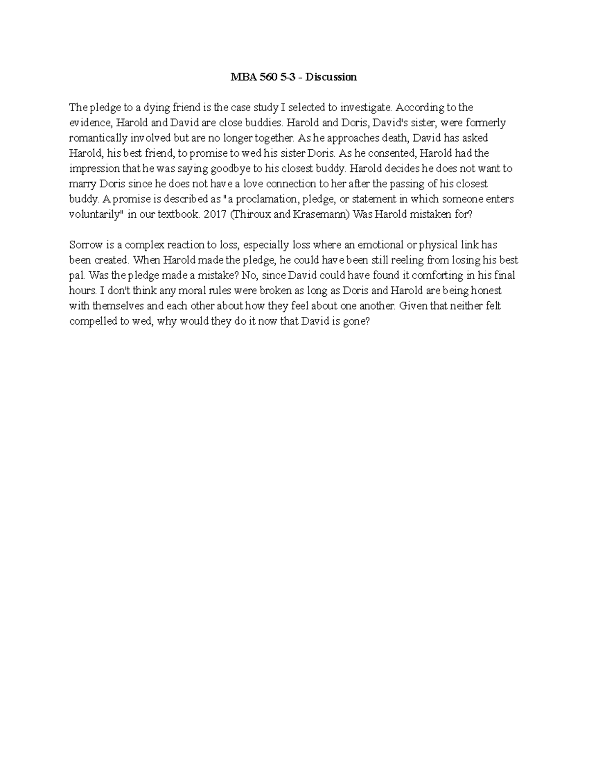 MBA 560 5-3 - Discussion - MBA 560 5-3 - Discussion The pledge to a ...