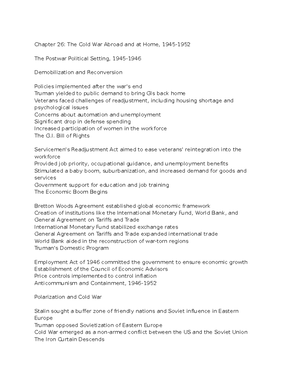 Chapter 26 The Cold War Abroad and at Home, 1945-1952 - Chapter 26: The ...