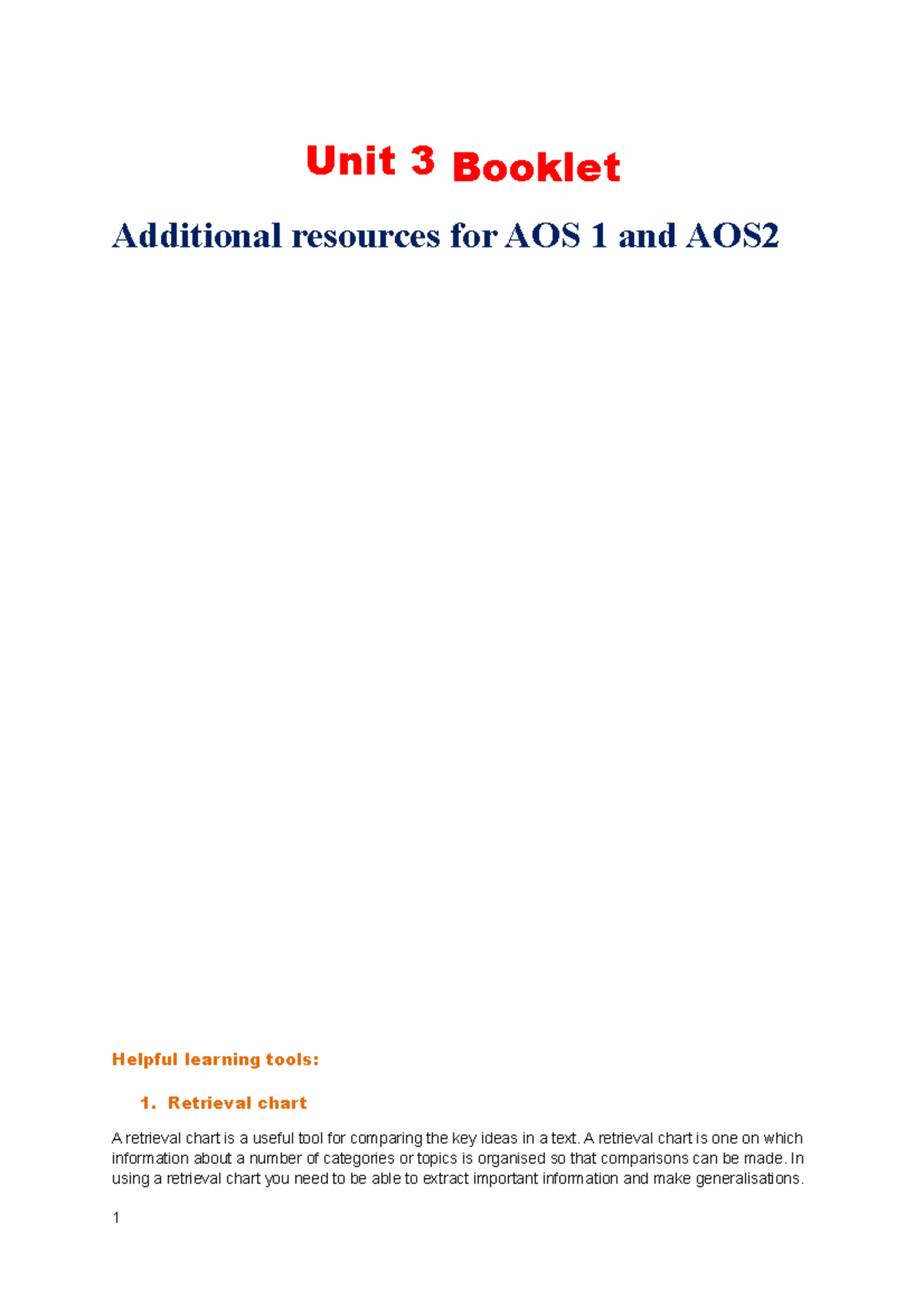 Additional resources AOS1 and AOS2 Unit 3 - Unit 3 Booklet Additional ...