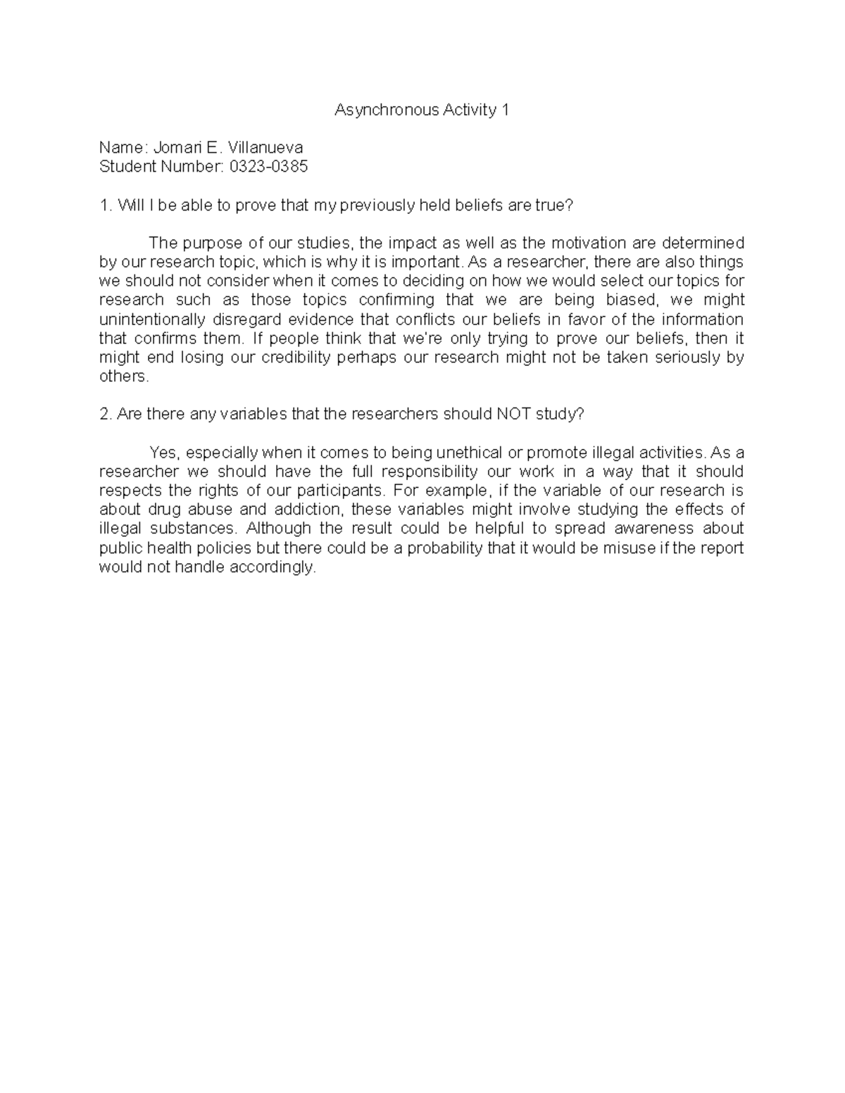 Asynchronous Activity 1 Jomari Villanueva - Asynchronous Activity 1 Name: Jomari E. Villanueva ...