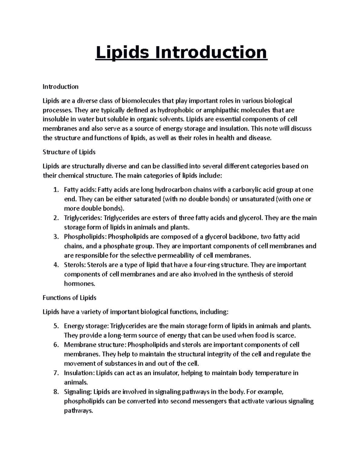CHEM-2300-26 - Lipids - Lipids Introduction Introduction Lipids are a ...