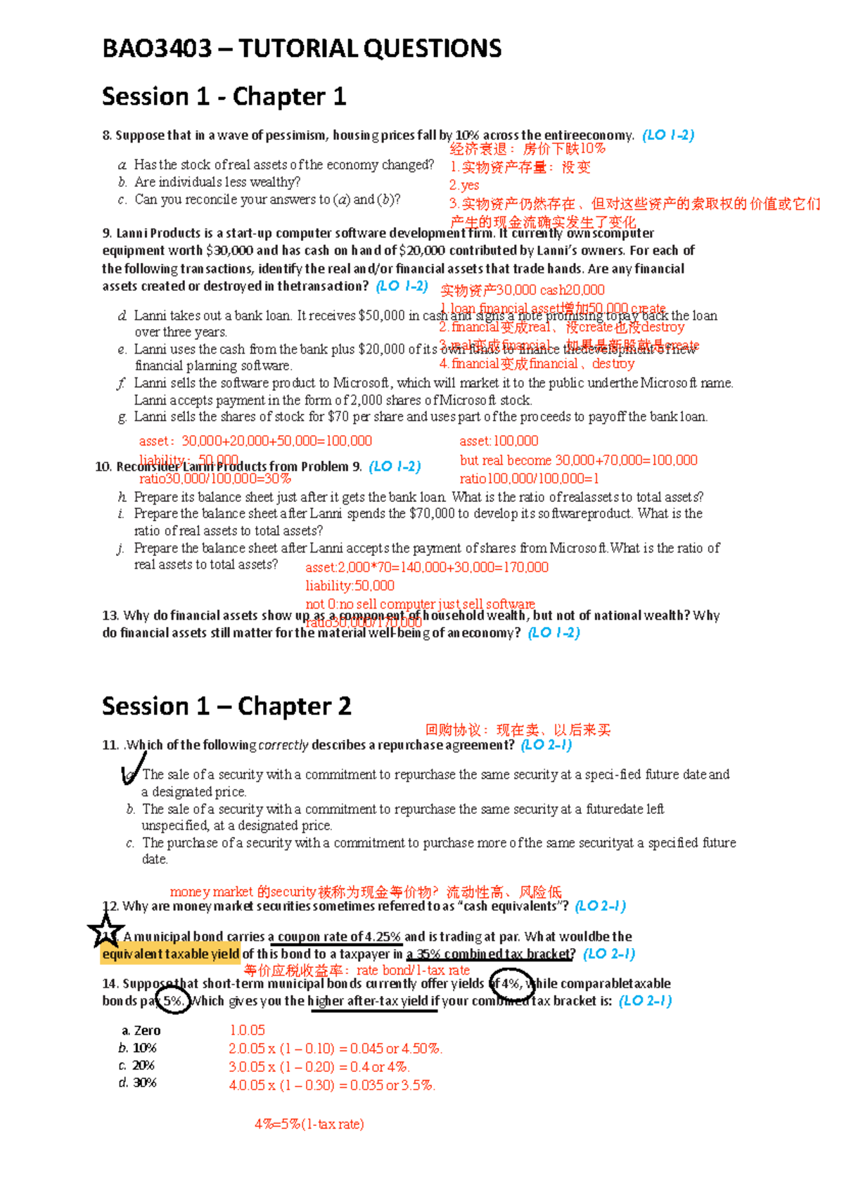 BAO3403 Session 1 questions - BAO3403 – TUTORIAL QUESTIONS Session 1 - Chapter 1 Suppose that in ...