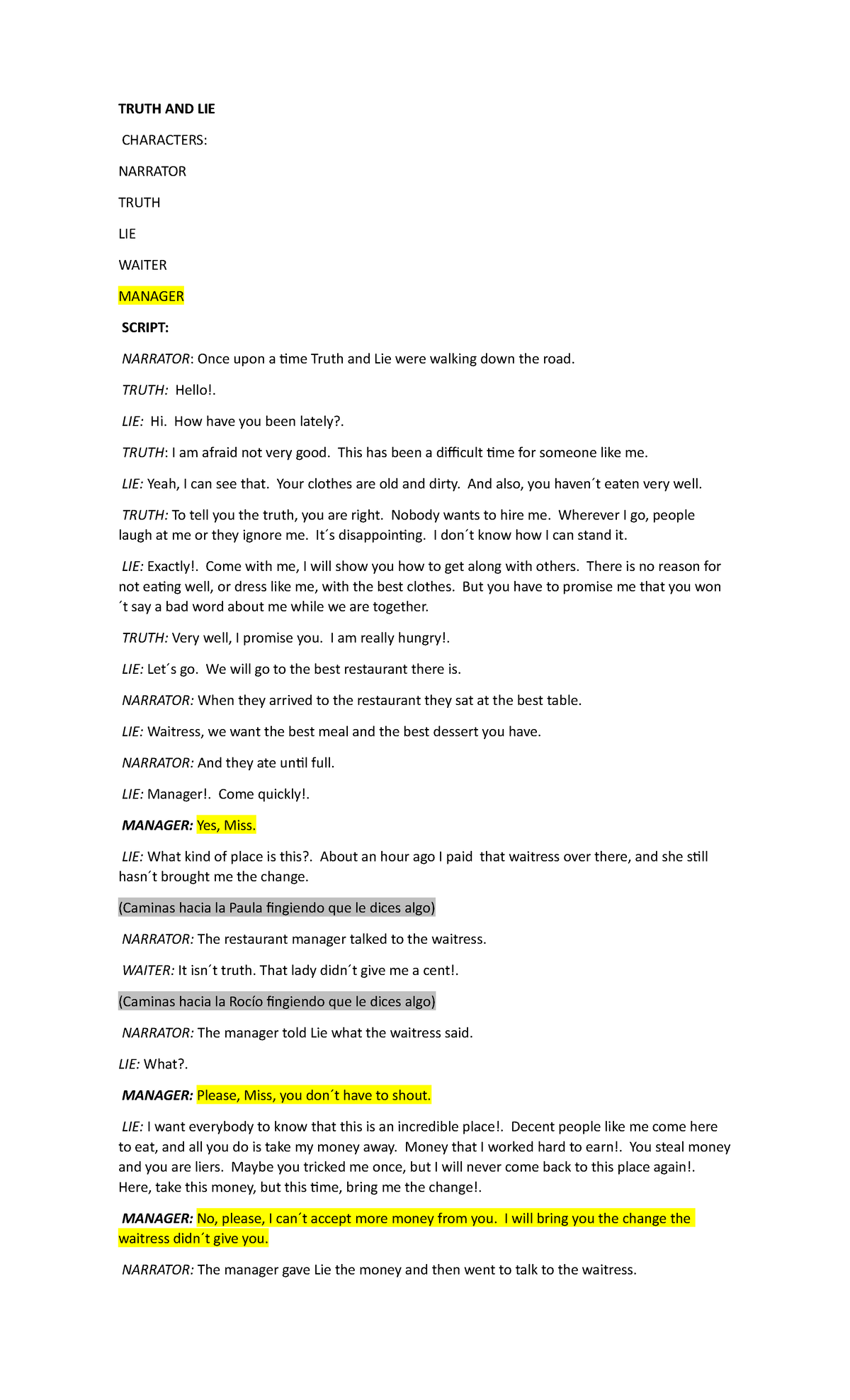 Manager script - Guidance to be a good manager - TRUTH AND LIE ...