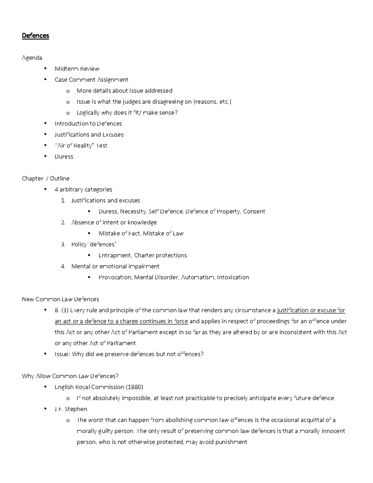 Lecture notes, lecture 6-11 - Defences Agenda - Midterm Review - Case ...