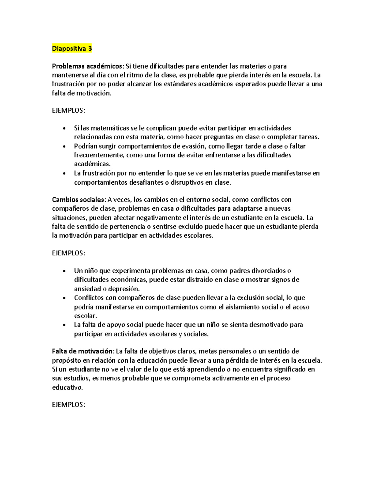 Taller 1 - Diapositiva 3 Problemas académicos: Si tiene dificultades ...