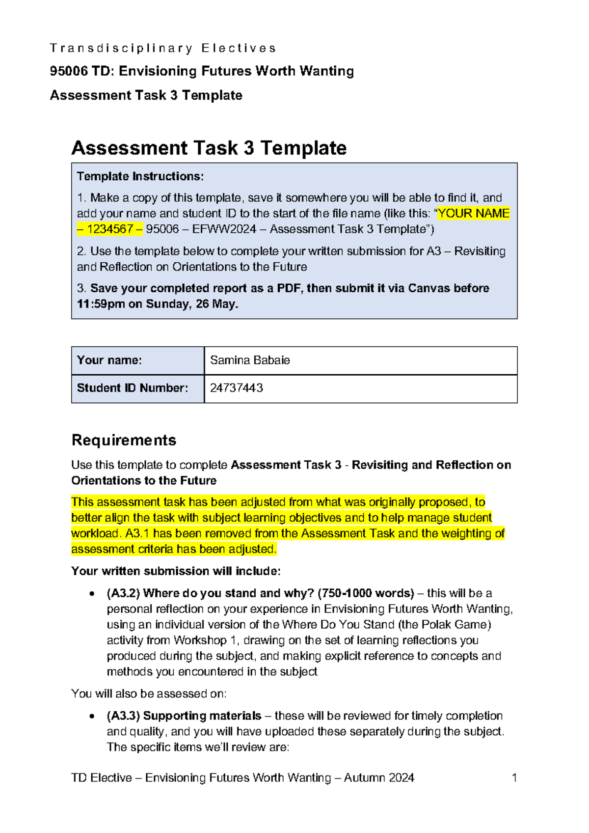 95006 - Assessment Task 3 Template - Revised - 95006 TD: Envisioning ...
