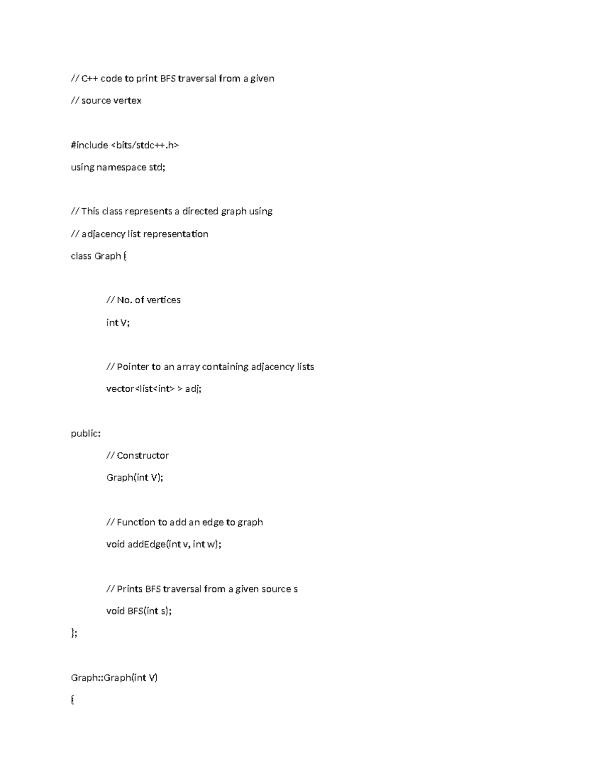 Breath First Search C Code To Print Bfs Traversal From A Given Source Vertex Include