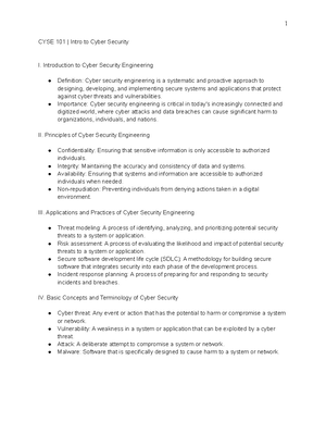 Fundamentals of CYSE - CYSE 101 – Fundamentals of CYSE (Can also be used as study material for ...