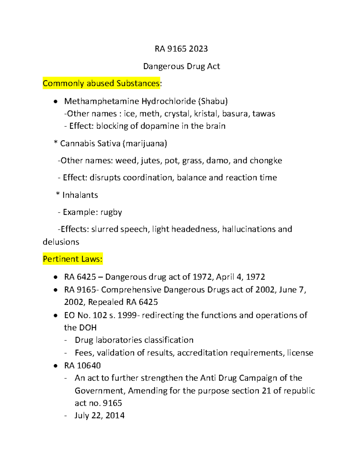 RA-9165-2023 - RA 9165 2023 Dangerous Drug Act Commonly abused ...