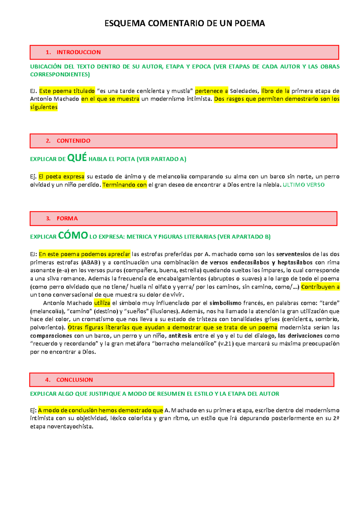esquema comentario poema - ESQUEMA COMENTARIO DE UN POEMA UBICACIÓN DEL ...