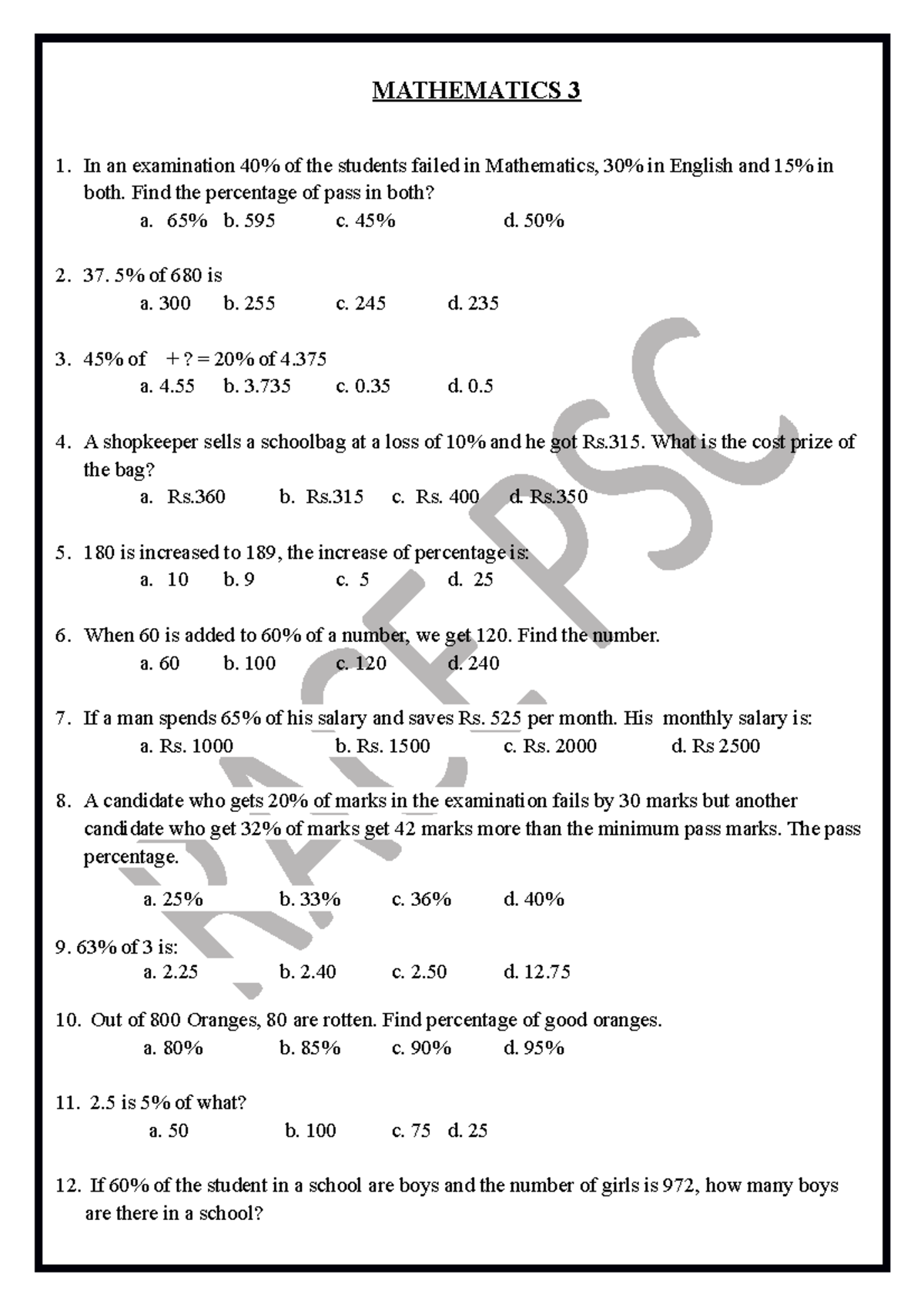 Mathematics 3 - Objective questions for competitive exams ( SSC CGL,PSC ...