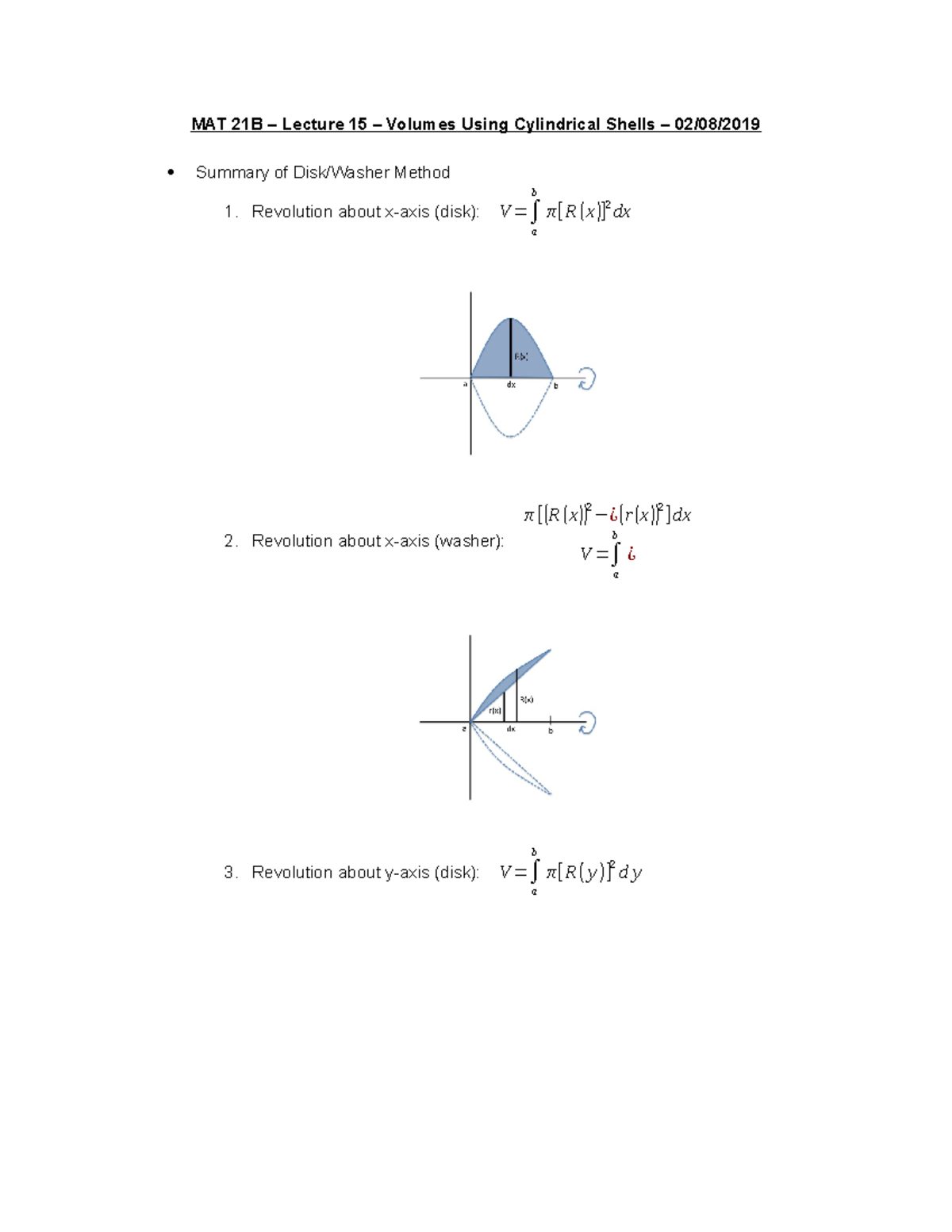 MAT 21B – Lecture 15 – Volumes Using Cylindrical Shells - MAT 21B ...