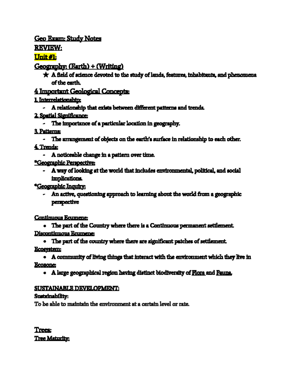 Geography Exam Notes - Geo Exam: Study Notes REVIEW: Unit #1: Geography ...