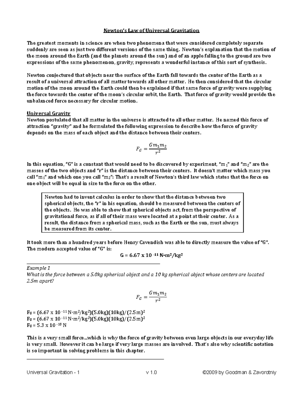 Universal Gravitation v 1-1 - Newton’s Law of Universal Gravitation The ...