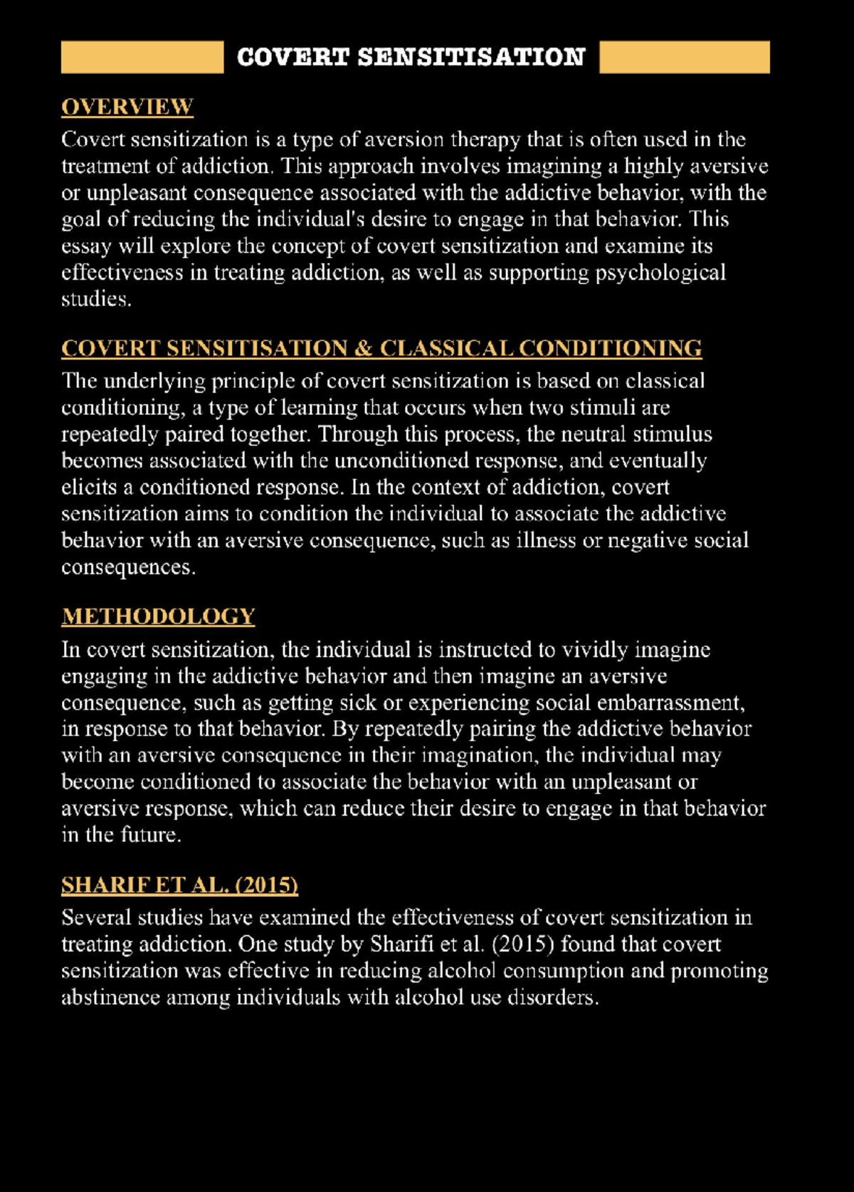 Notes - Covert Sensitisation for Addiction - 18205 - Studocu