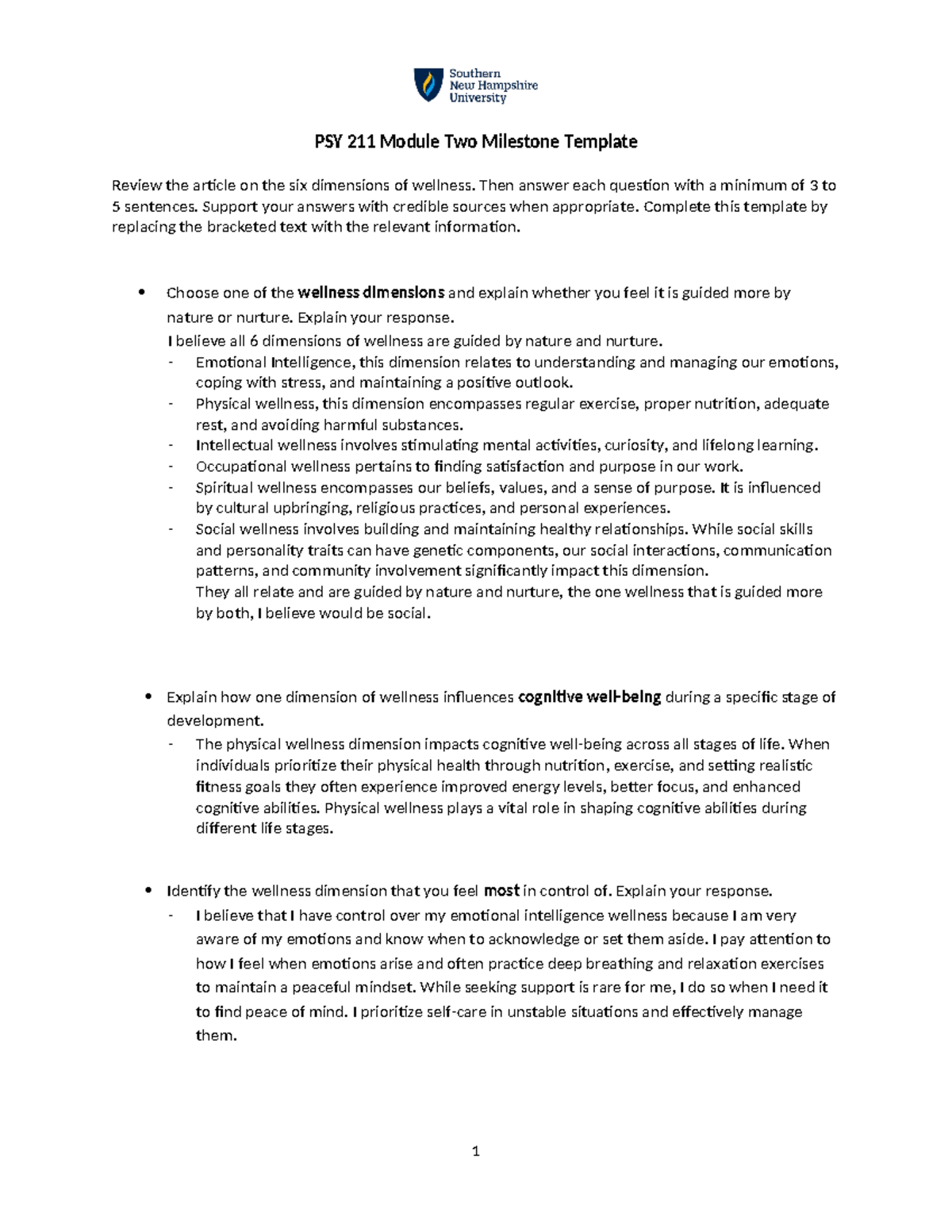 PSY 211 Module Two Milestone Template Assignment - PSY 211 Module Two Milestone Template Review ...