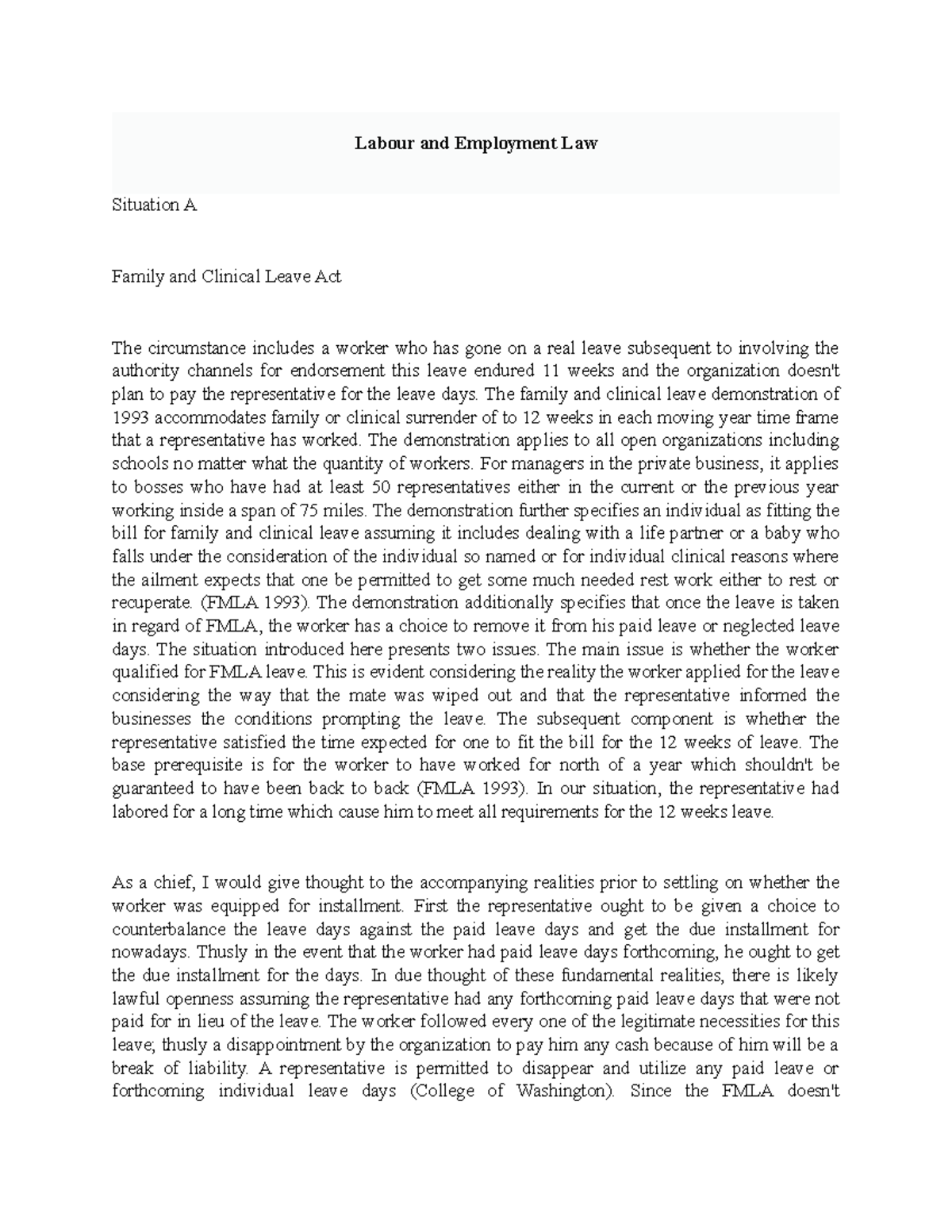 Labour and Employment Law - Ethics - Studocu