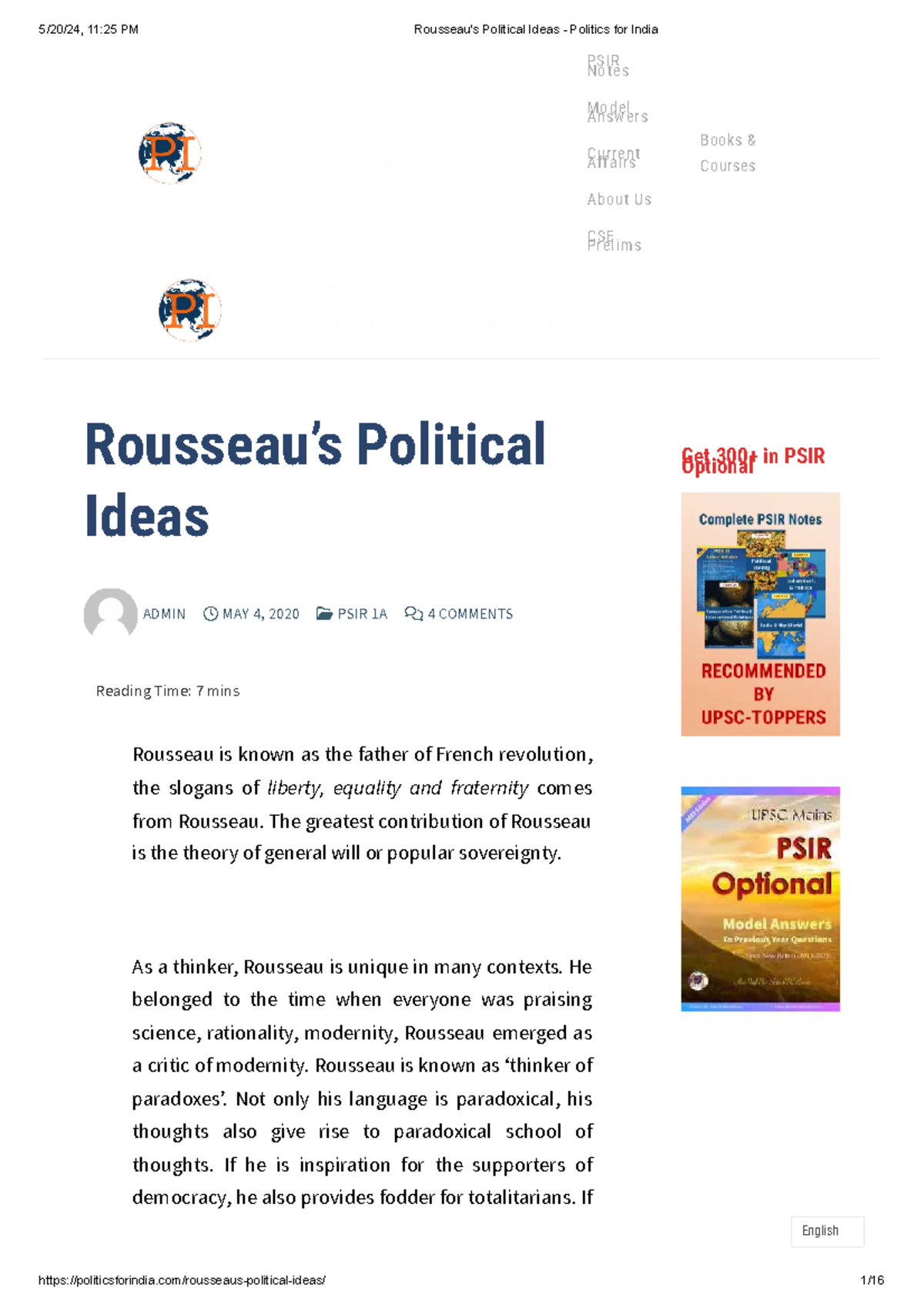 Rousseau's Political Ideas - Politics for India - Rousseau’s Political ...