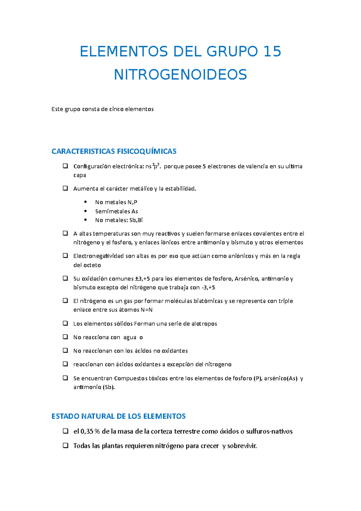 Elementos DEL Grupo 15 - ELEMENTOS DEL GRUPO 15 NITROGENOIDEOS Este grupo consta de cinco ...