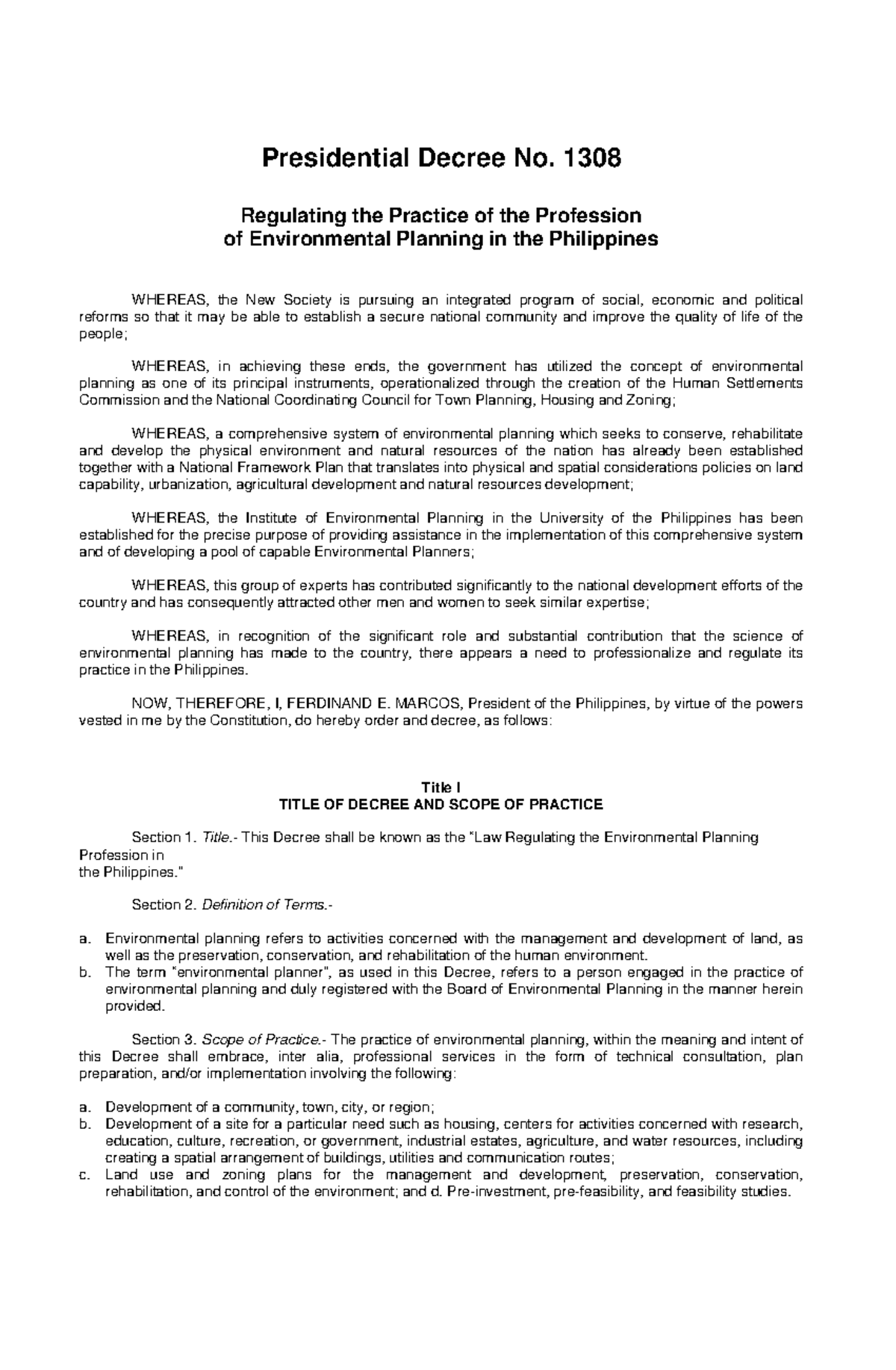 PD 1308 - Regulating the Practice of the Profession of Environmental ...