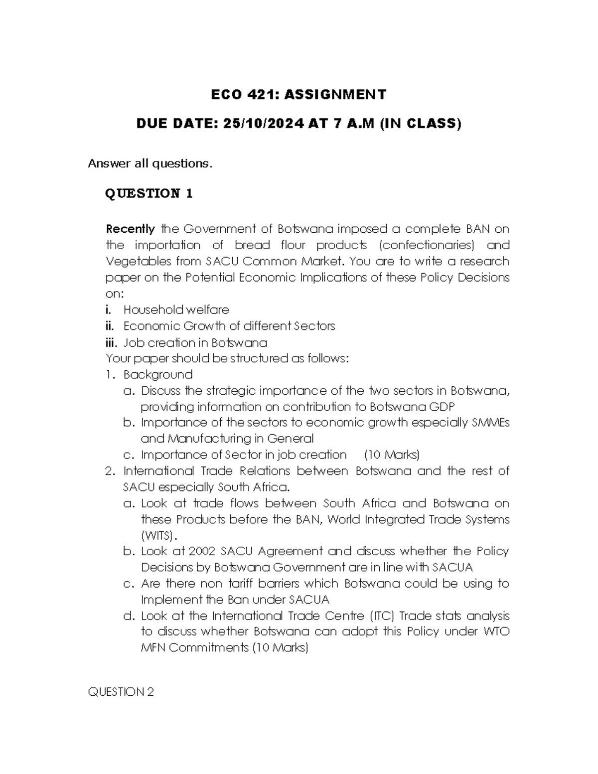 2024 ECO 421 Assignment - ECO 42 1 : ASSIGNMENT DUE DATE: 25 / 1 0/20 ...