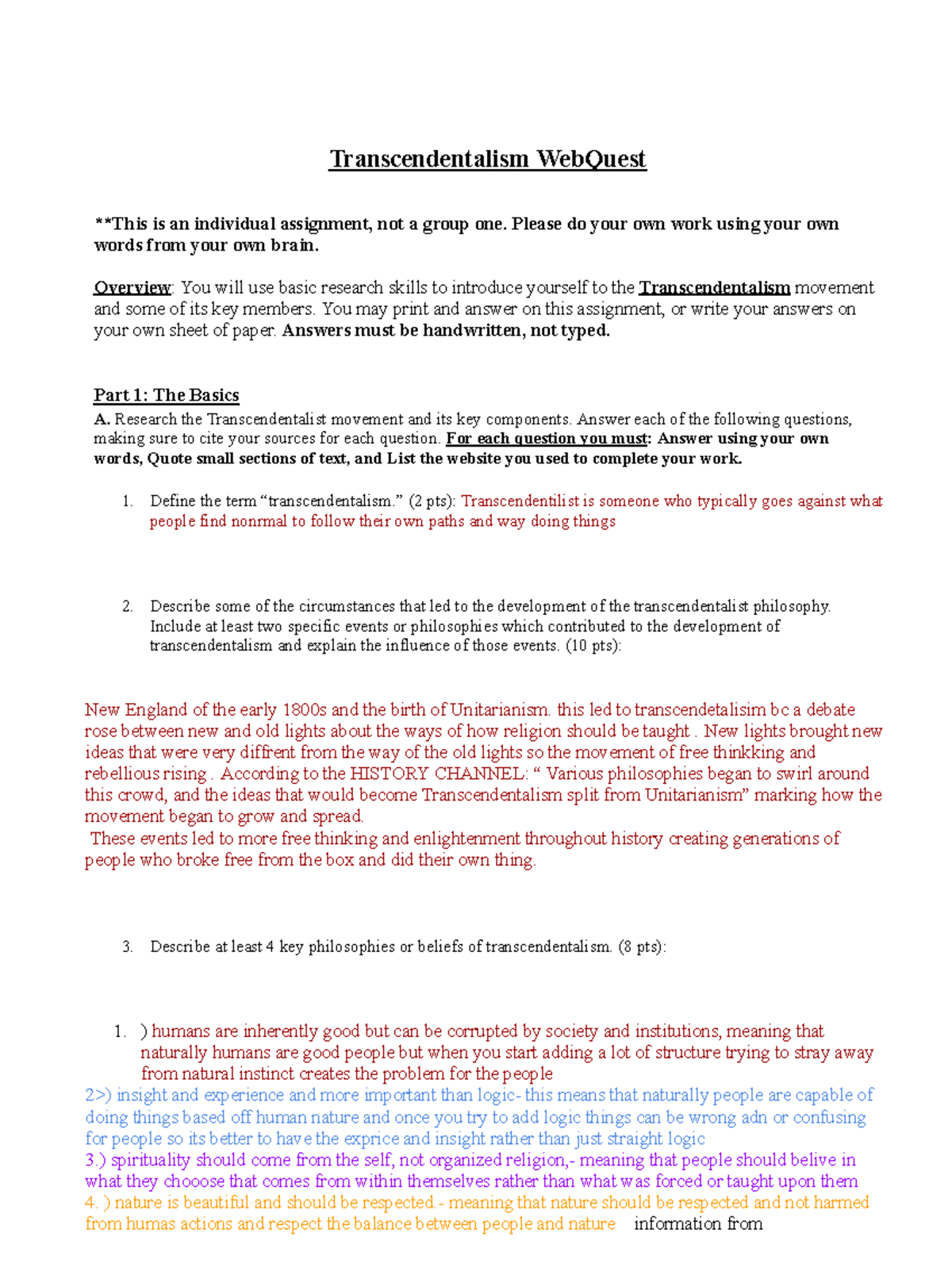 Transcendentalism Web Quest - Transcendentalism WebQuest **This is an ...