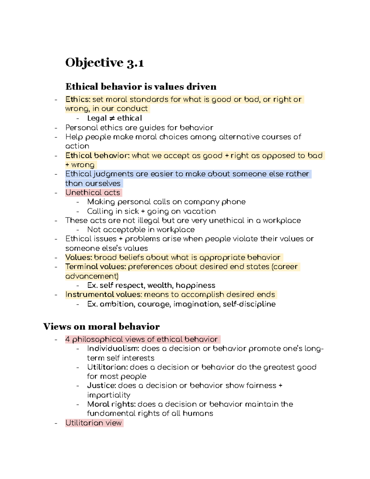 Ch3- ethics + social responsibility - Objective 3. Ethical behavior is ...