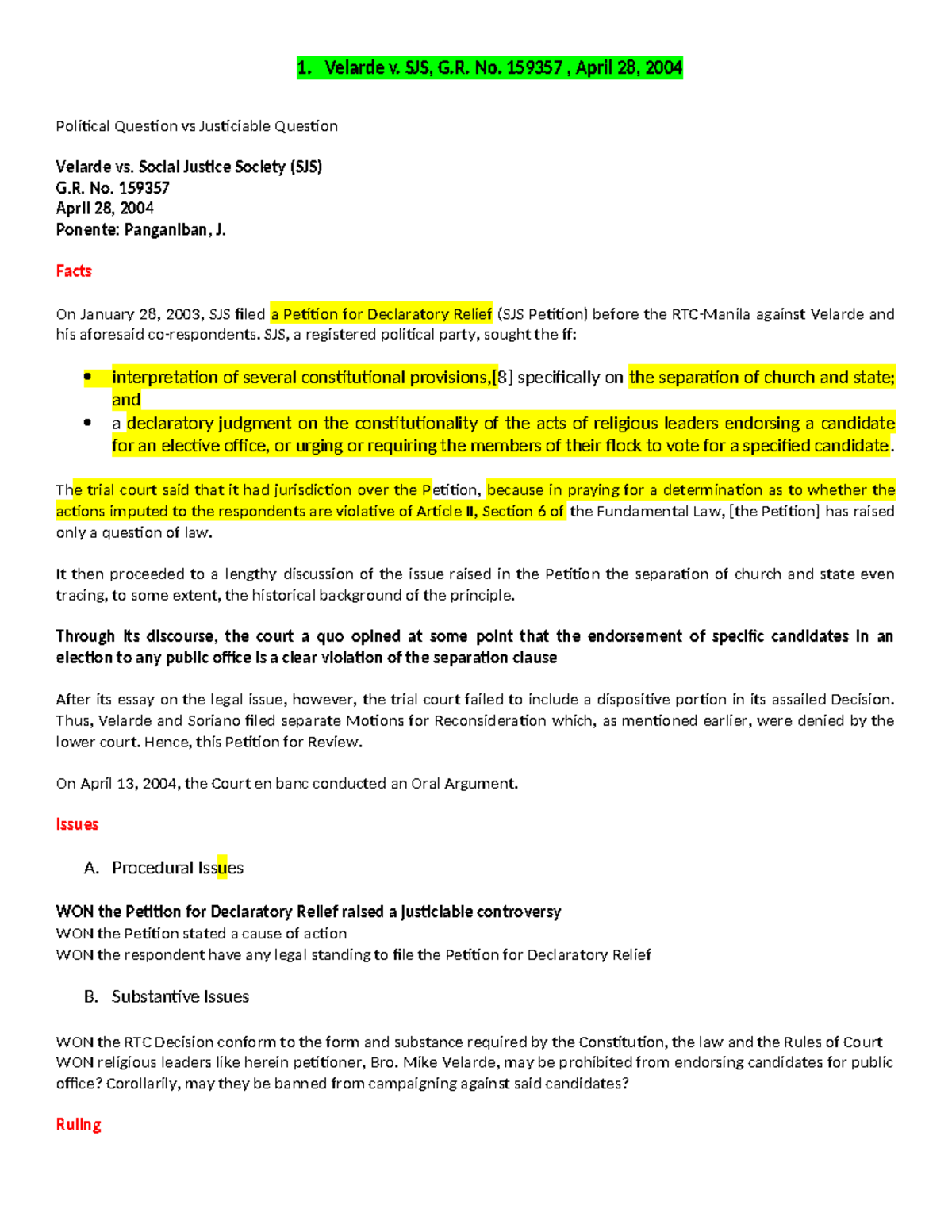 Cases-day-1 - 1. Velarde v. SJS, G. No. 159357 , April 28, 2004 ...