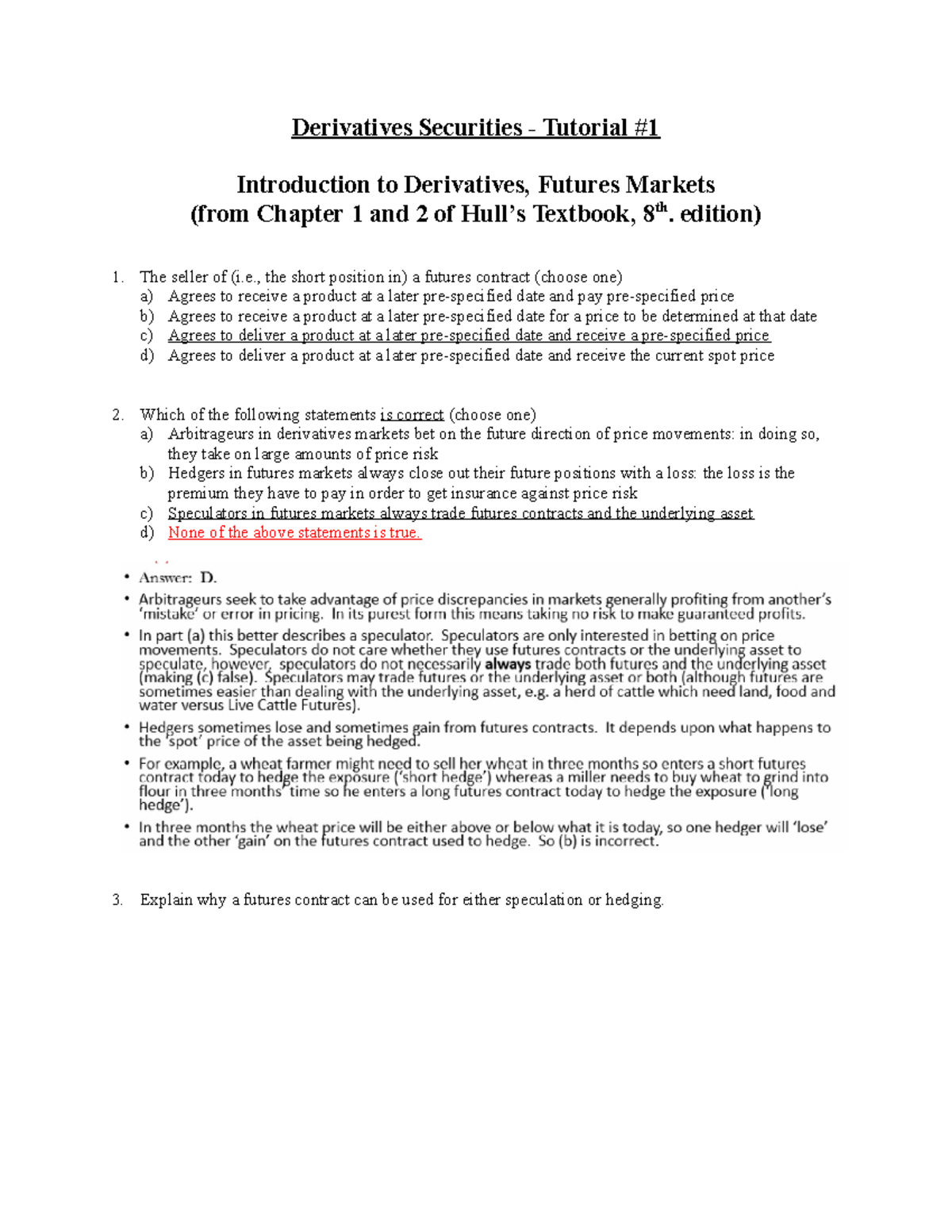 Online Tutorial 1 answers - Derivatives Securities - Tutorial ...