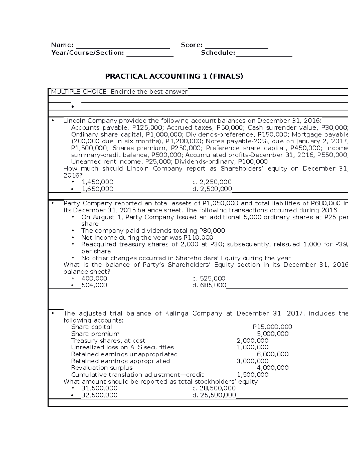 Practical Accounting 1 ( Finals) part 2 - Name ...