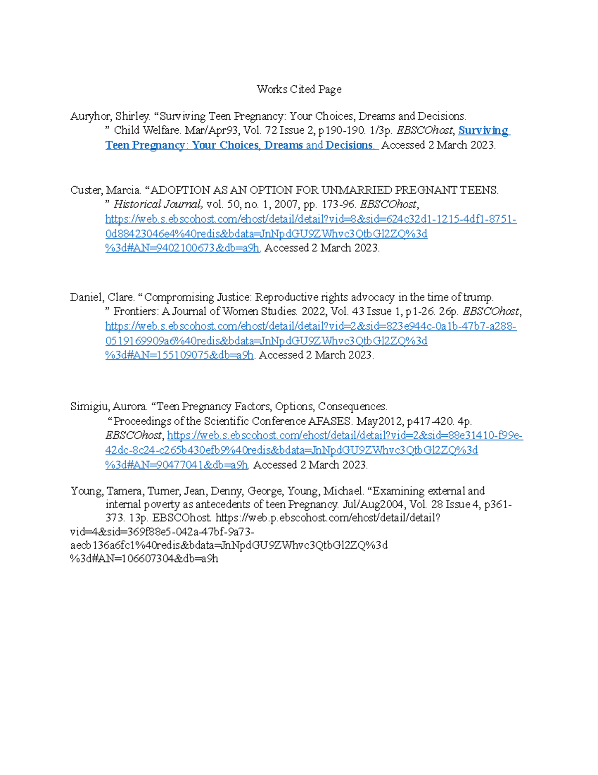 Document 7 - The cites used to find all the information on teen ...