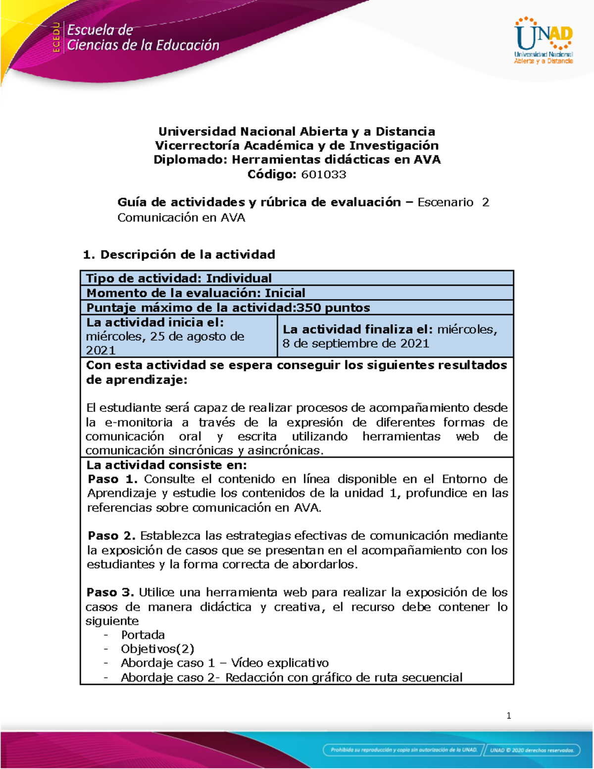 Guia de actividades y Rúbrica de evaluación Escenario 2 Comunicación en AVA - Universidad - Studocu