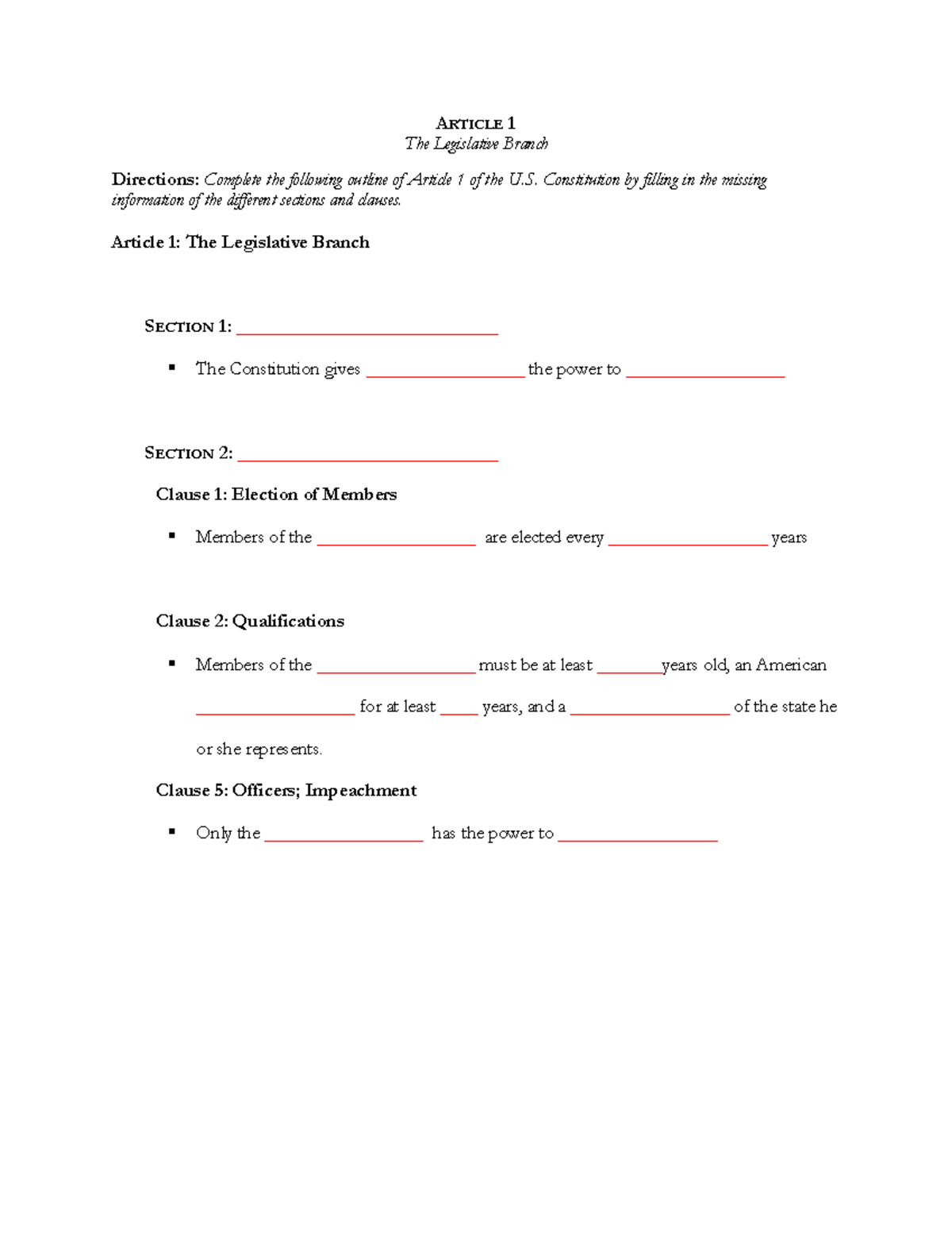 Article 1 Fill in the blank - ARTICLE 1 The Legislative Branch ...