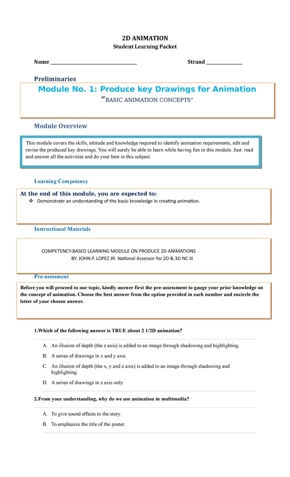 Animation Week 1 Final - learning materials - 2D ANIMATION Student ...