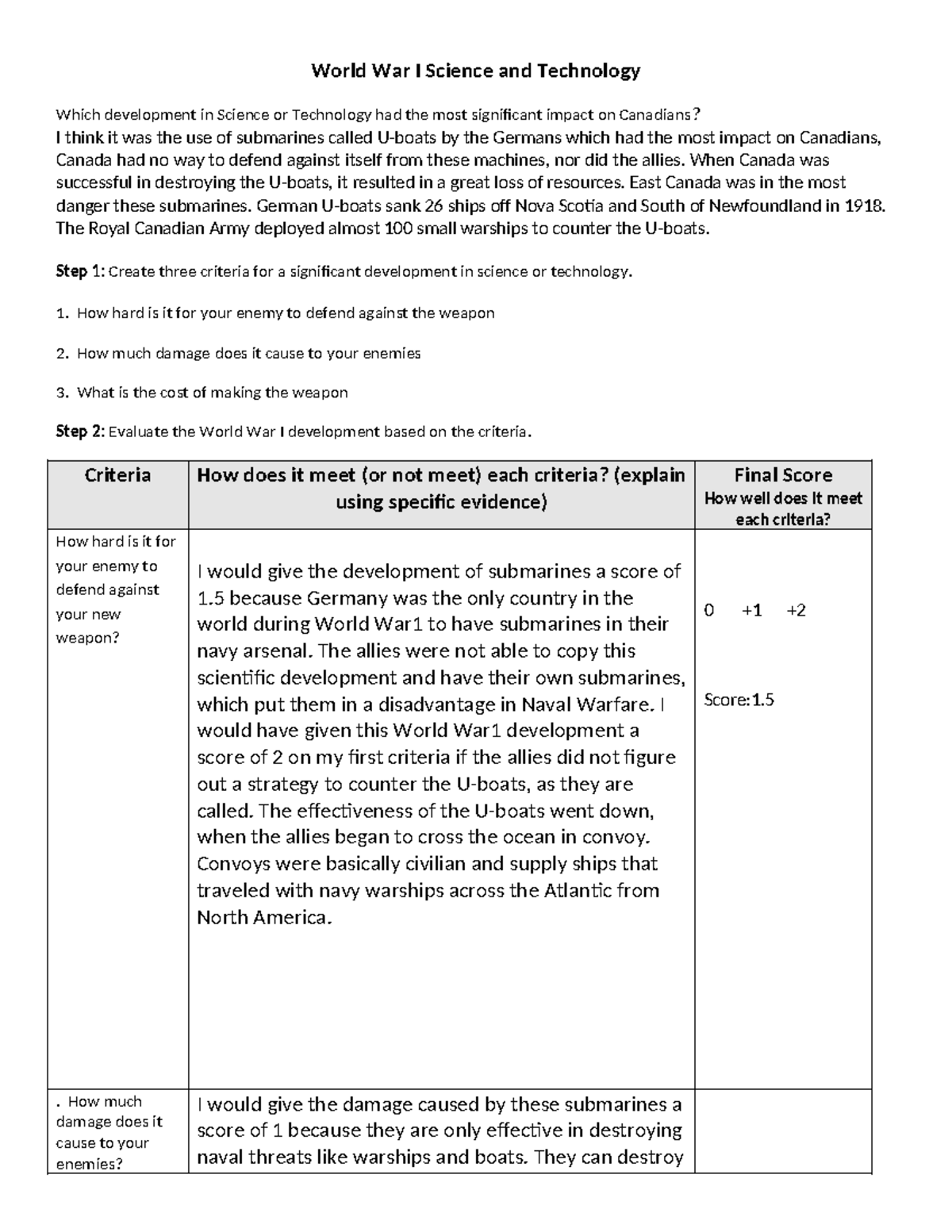WWI+Science+and+Technology - World War I Science and Technology Which ...