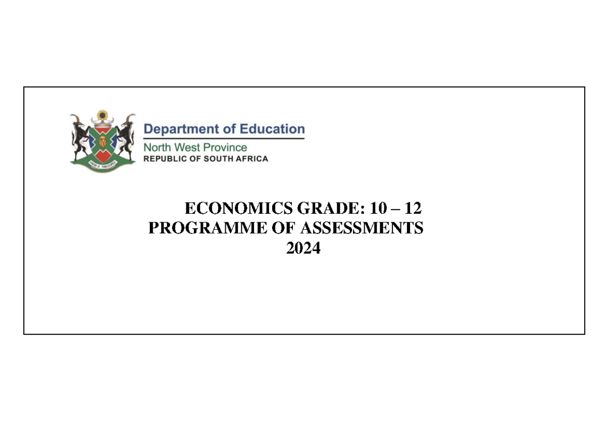 2024 Economics POAs Grade 10-12 - ECON 122 - ECONOMICS GRADE: 10 – 12 ...
