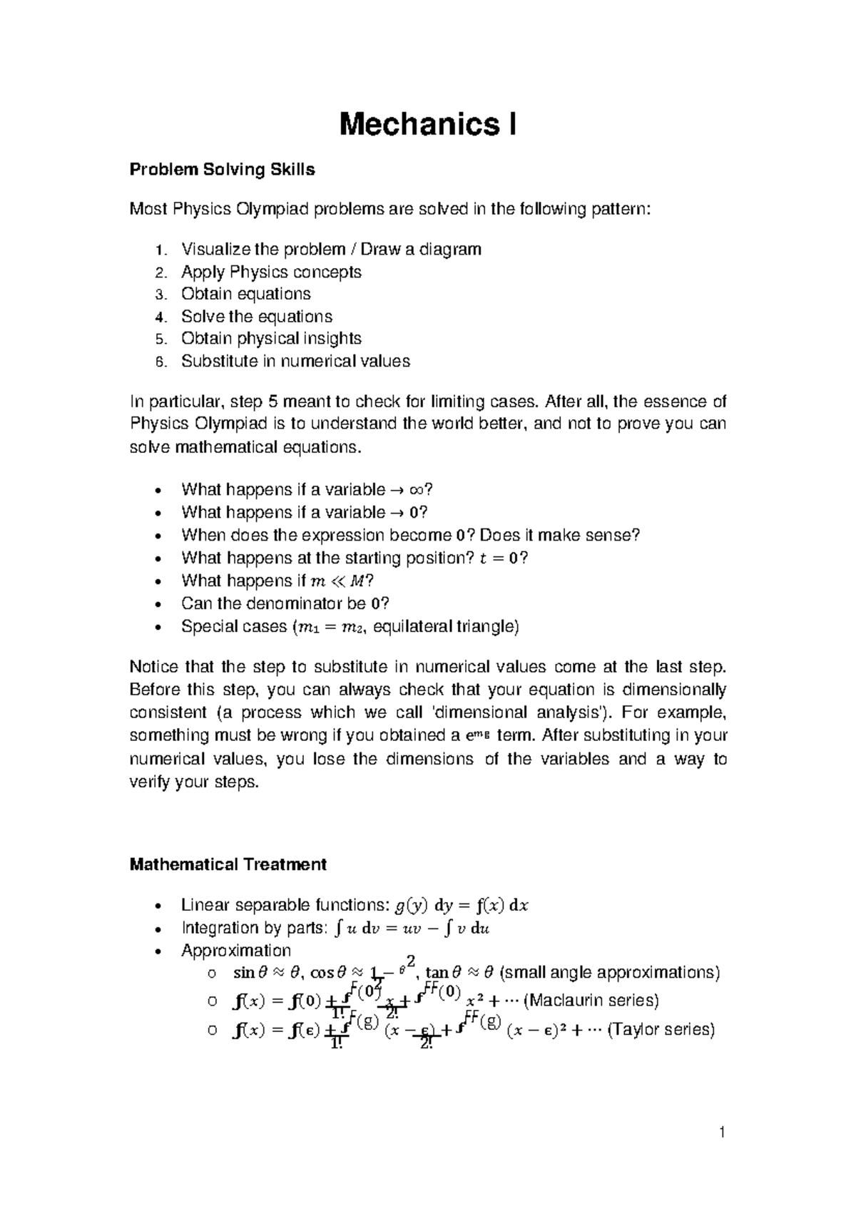 Mechanics_part1 - Mechanics I Problem Solving Skills Most Physics ...