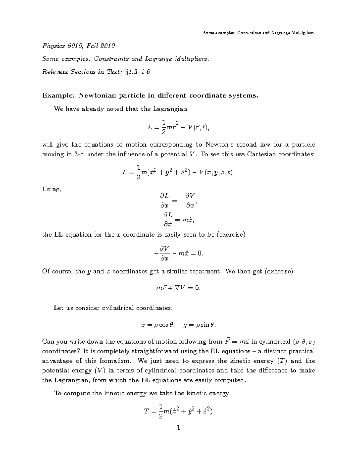 03 - Lecture notes 3 - Some examples. Constraints and Lagrange ...