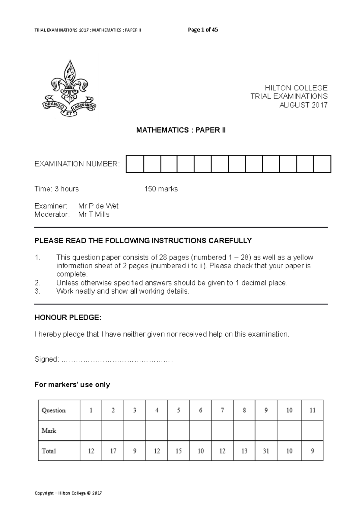 Hilton Paper 2 2017 - PRELIM EXAM - TRIAL EXAMINATIONS HILTON COLLEGE ...