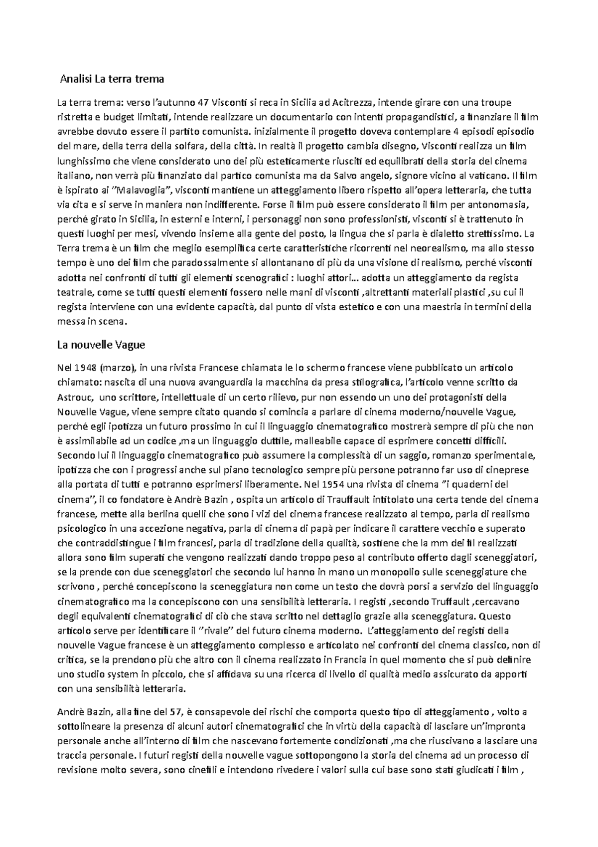 Analisi la terra trema e nouvelle vague - Analisi La terra trema La ...